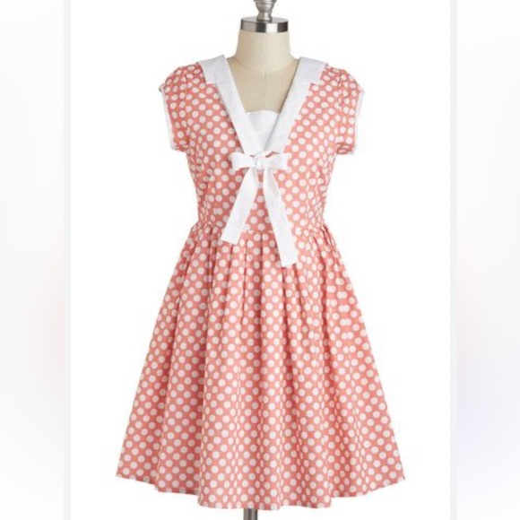 Modcloth | Dresses | Modcloth Knitted Dove Polka Dot Rockabilly Dress ...